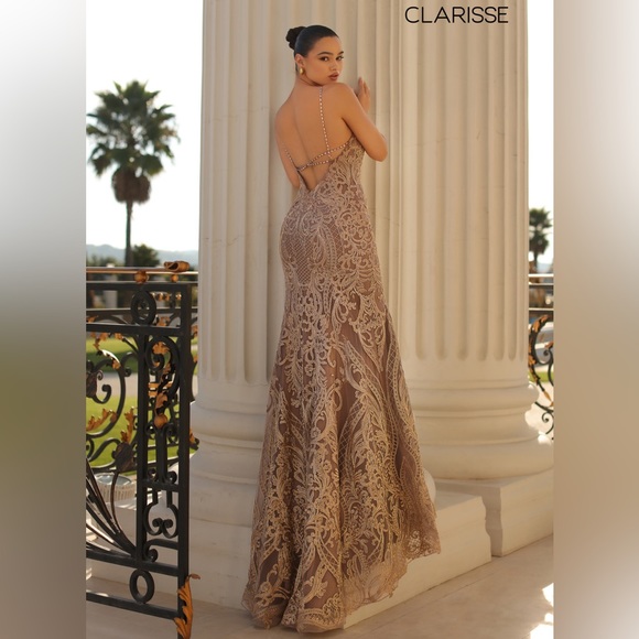 Clarisse | Dresses | New Clarisse Designs Dress In Gold Beaded Strappy ...